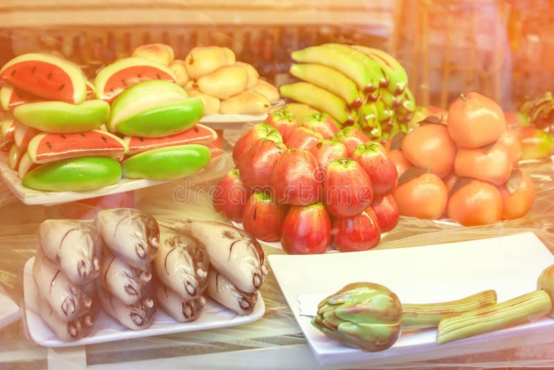 Pastry with Marzipan in the Form of Fruit and Fish. Typical Sicilian ...