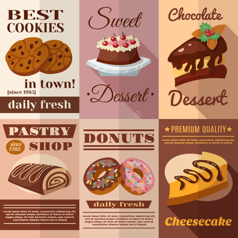 Pastry Poster Set stock vector. Illustration of design - 210533540