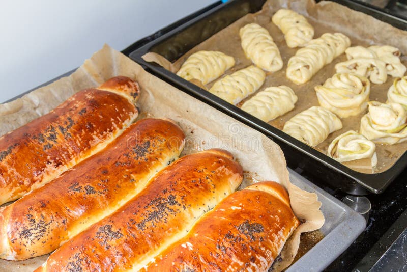 Pastry Ready and Raw on Baking Trays Stock Image - Image of oven, paper ...