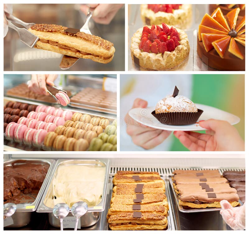 Pastry shop collage stock image. Image of dessert, fresh - 81358435