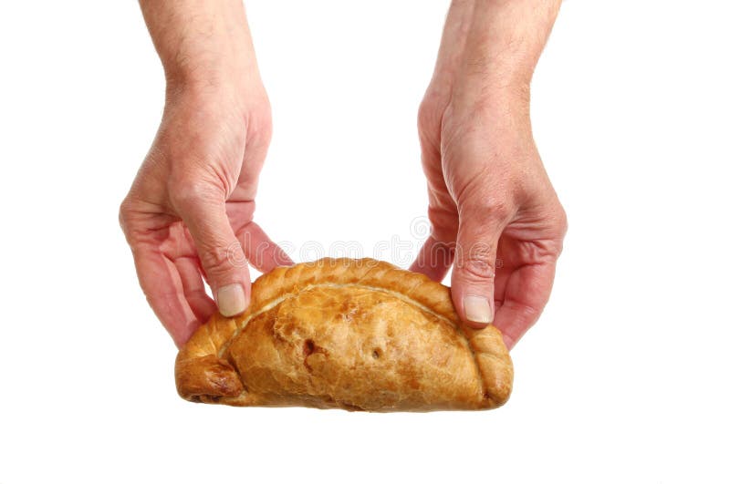 Pasty in hand stock photo. Image of isolated, food, savory - 46250696