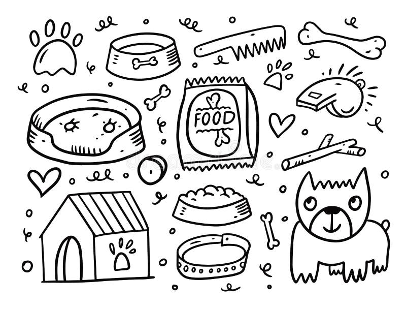 Pat and Dog Set Elements. Doodle Style Vector Illustration Stock ...