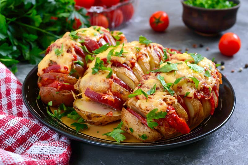 Patata Hasselback Rellena De Salami Queso Ketchup Ajo Y Hierbas Las