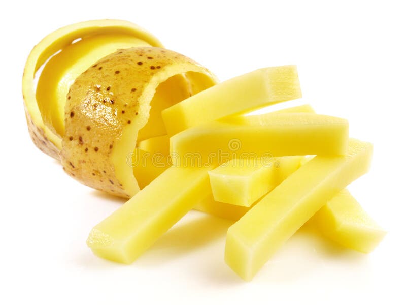 Papa Pelada En Diferentes Cortes Aislada Sobre Fondo Blanco Cortar Papas Foto De Archivo