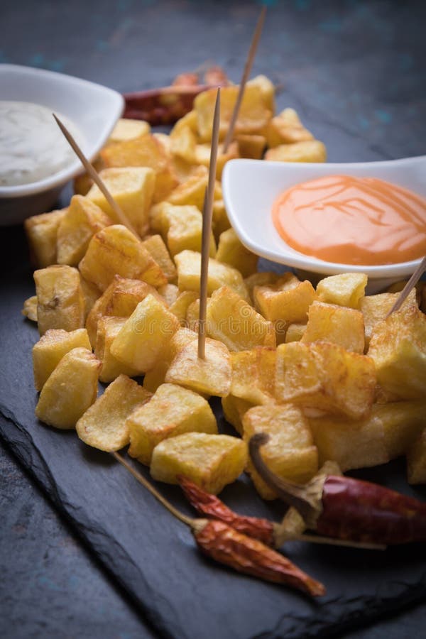 Spanish Fried Potatoes Patatas Bravas Stock Image - Image of eatery ...