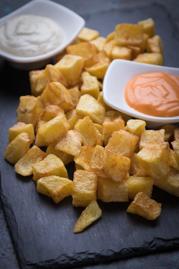 Spanish Fried Potatoes Patatas Bravas Stock Image - Image of eatery ...