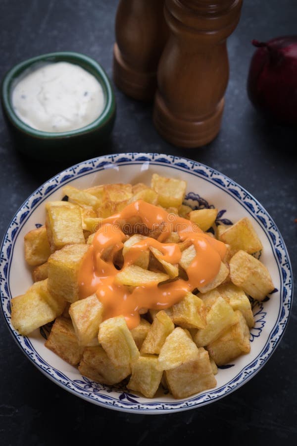 Spanish Fried Potatoes Patatas Bravas Stock Image - Image of eatery ...