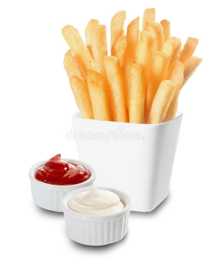 Patate Fritte Servite Con Mayo E Ketchup Fotografia Stock - Immagine di ...