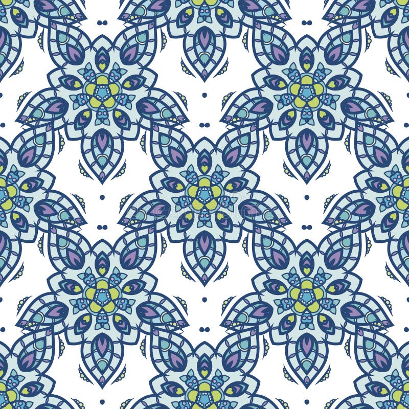 Patch Boho Flower Seamless Pattern. Mandala Patchwork, Oriental Design ...