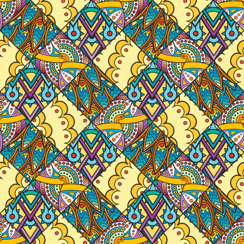 Patch Boho Flower Seamless Pattern. Mandala Patchwork, Oriental Design ...