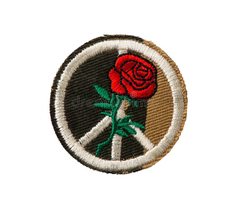 Patch with Camouflage Background, Embroidered Peace Sign and Red Rose ...