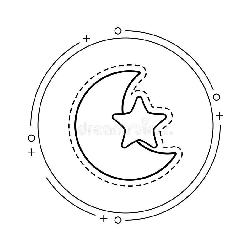 Patch of Cute Moon and Star in Frame Circular Stock Illustration ...
