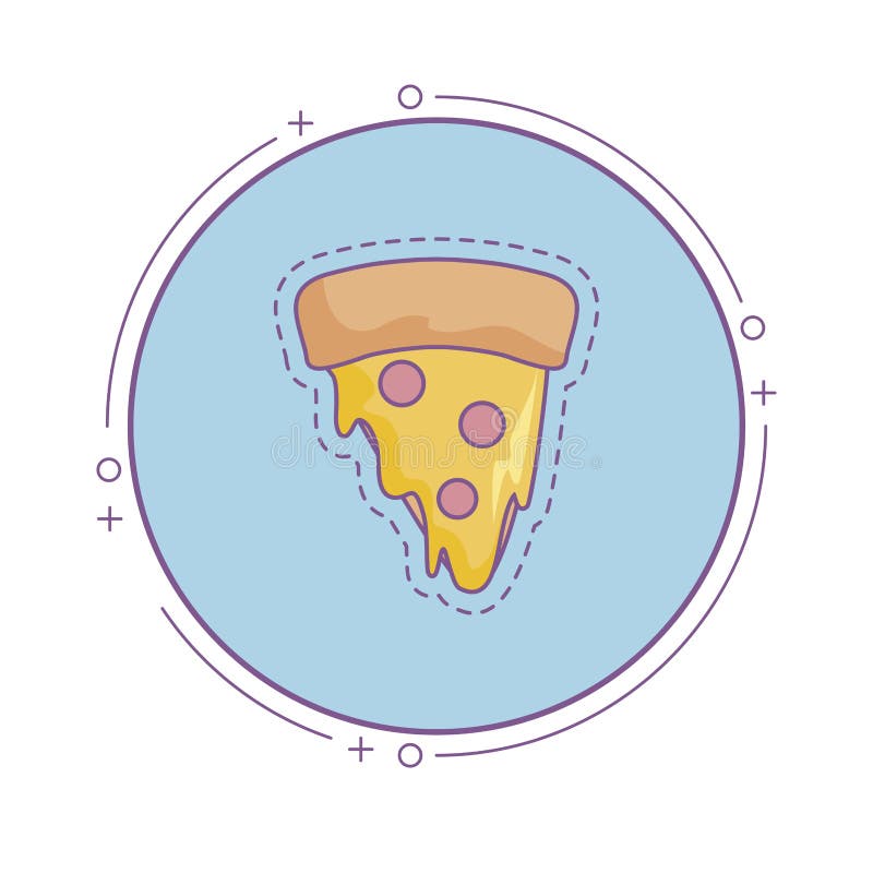 Patch of Delicious Pizza Fast Food in Frame Circular Stock Illustration ...