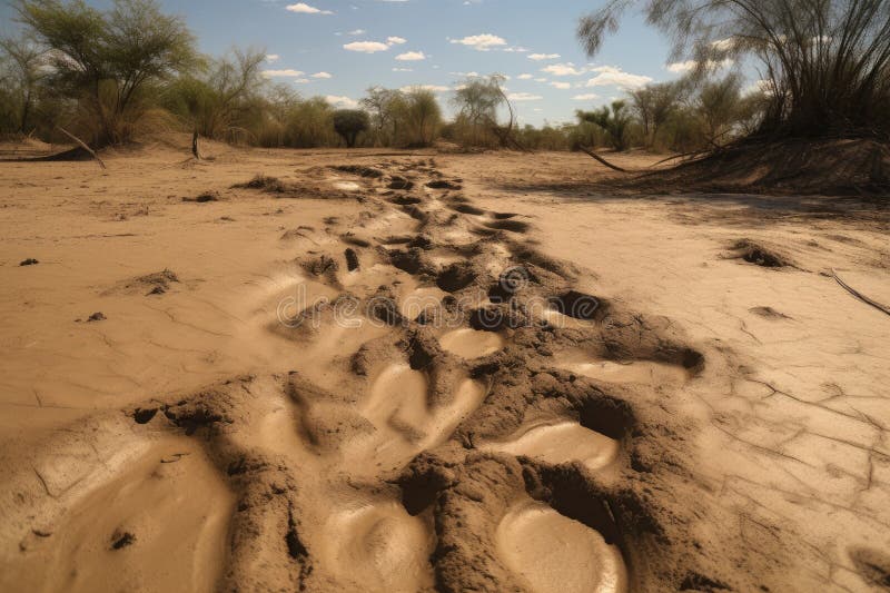 Patch of Dried Mud, with Visible Tracks and Signs of Animal Presence ...