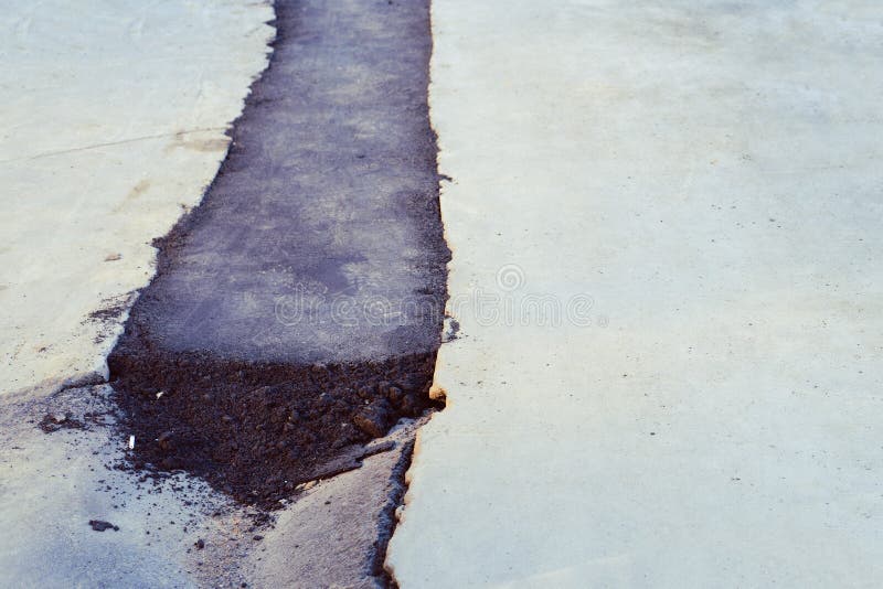 Patch of New Asphalt in the Old Broken Road Stock Image - Image of ...