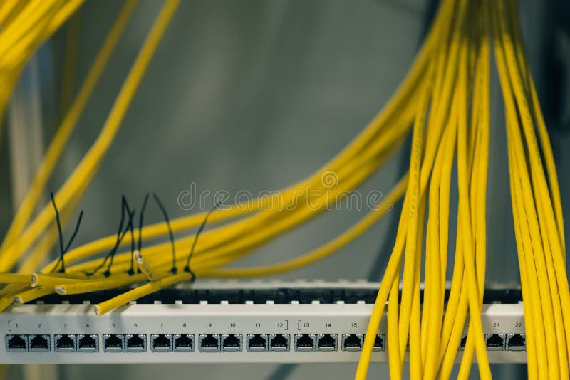 Patch Panel with Cables, Switching, Data Network Deployment Stock Photo ...