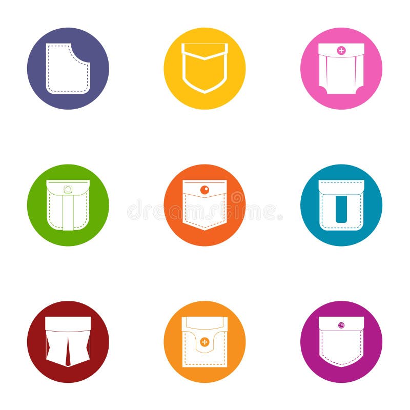 Patch Pocket Icons Set, Flat Style Stock Vector - Illustration of ...