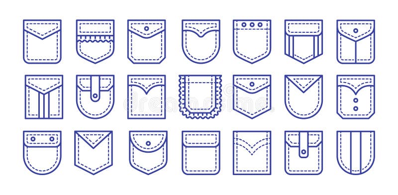 Patch Pockets with Flap and Button Closure. Different Shapes Flat ...