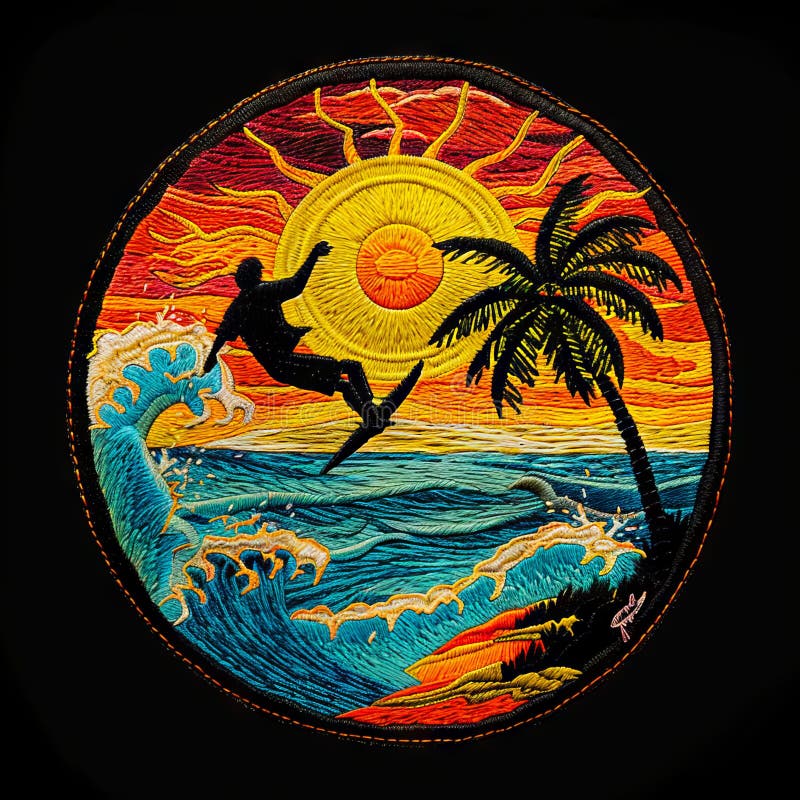 A Patch with a Surfer Jumping Over the Waves Stock Photo - Image of tree, painting: 316053166