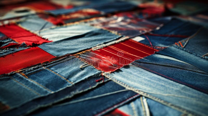 Patched Denim Pants with Unique Stitch Patterns Stock Illustration ...