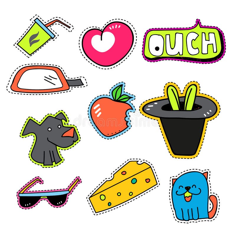 Patches Collection Isolated Sticker Set, Icon Vintage Stock Vector ...