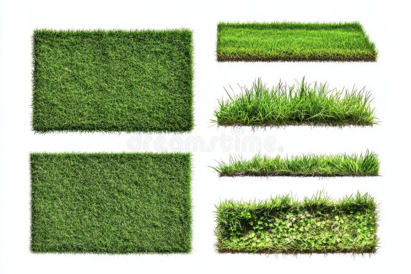 Patches of Green Grass Samples Isolated on White Background Stock ...