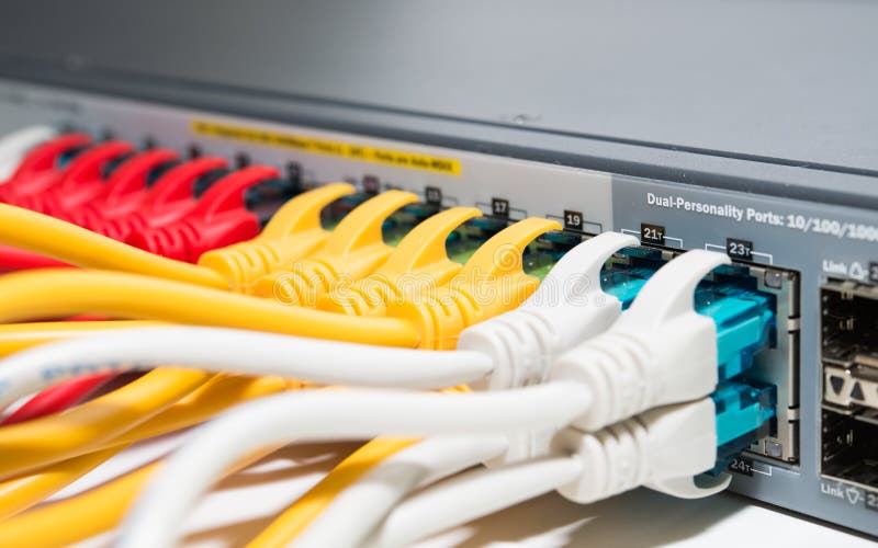 Patching Cords Connected To Router Stock Image - Image of technology ...