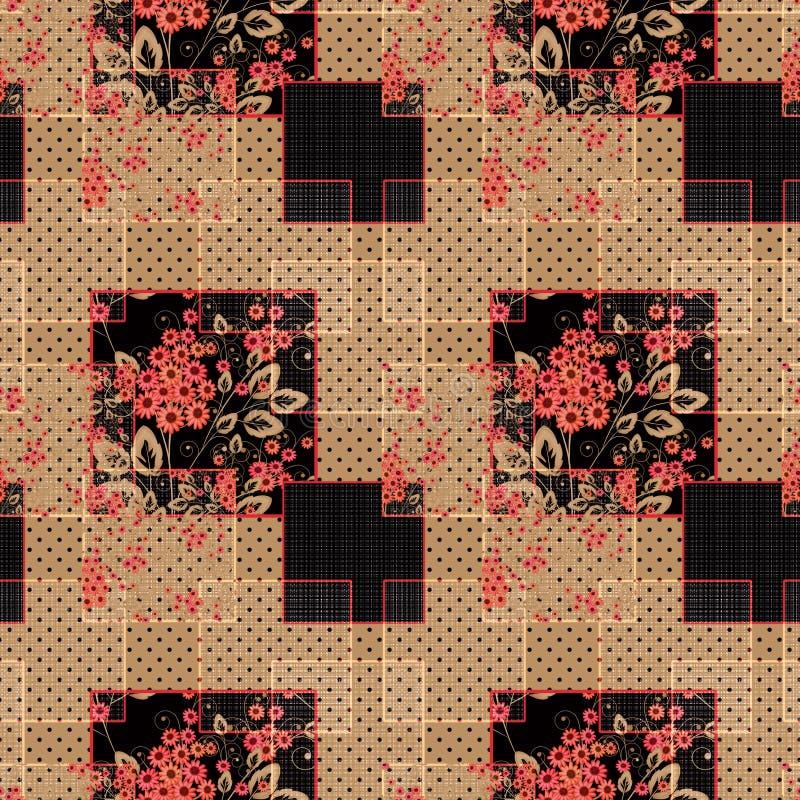 Patchwork Abstract Seamless Floral, Pattern Texture Light Background with Decorative Elements ...