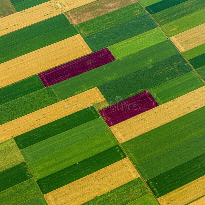 Patchwork Aerial View of Agricultural Fields Arranged in Rectangular ...