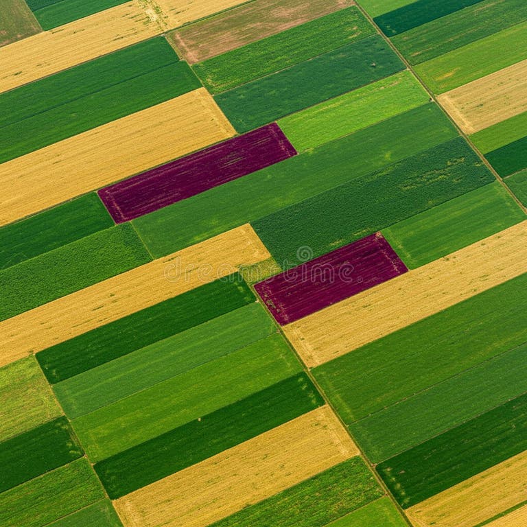 Patchwork Aerial View of Agricultural Fields Arranged in Rectangular ...