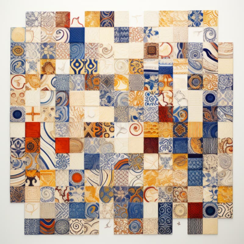 Patchwork Art: Interlocking Archetypal Symbols in Light Orange and ...