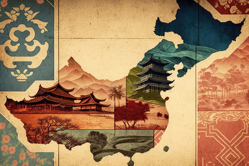 Patchwork Background of China, Concept of Textile Art, Created with ...