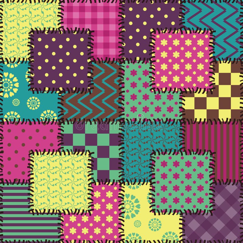Patchwork Background with Different Colors Patterns Stock Illustration ...