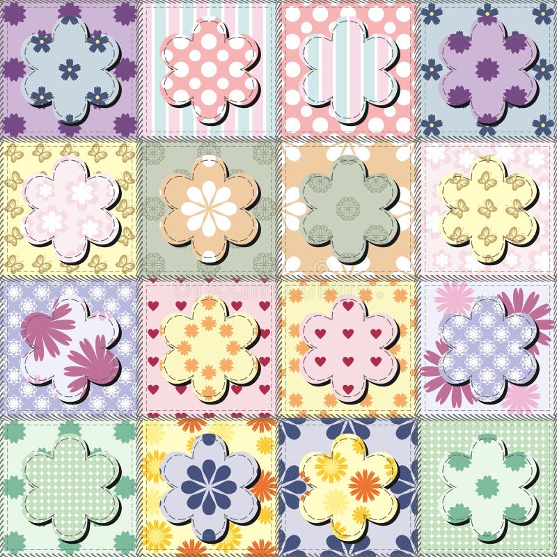 Patchwork Background with Flowers Stock Illustration - Illustration of ...