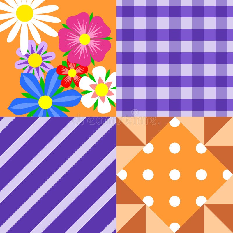 Patchwork with Bright Floral and Geometric Patterns. Vector Drawing ...