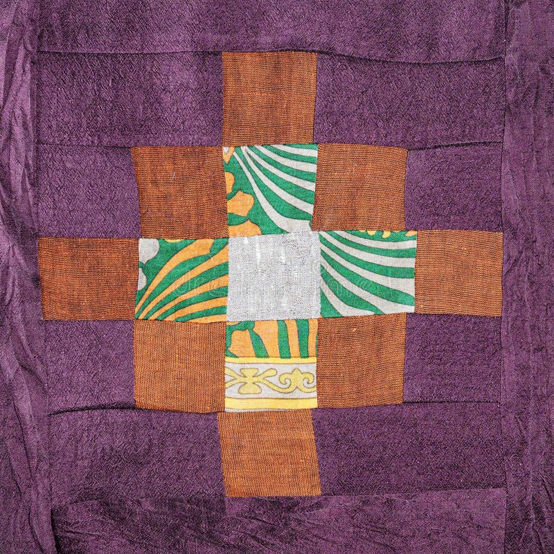 Patchwork With Brown Pattern On Purple Fabric Stock Photo - Image of ...