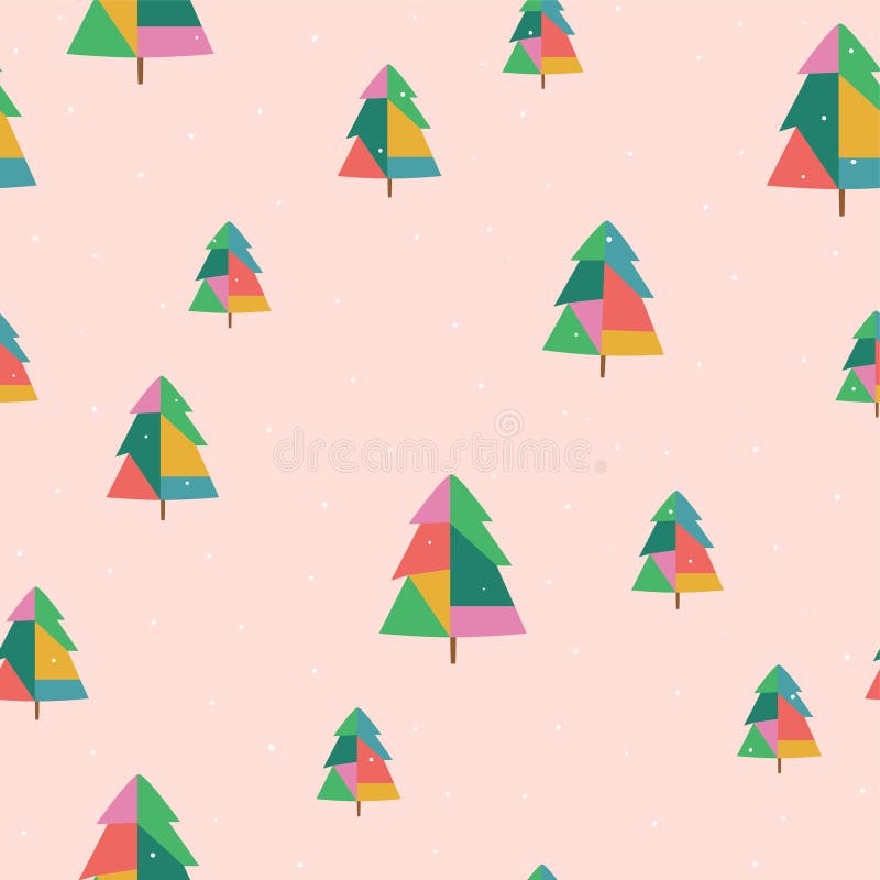 Patchwork Christmas Tree Seamless Pattern. Pink Winter Holiday Repeat ...