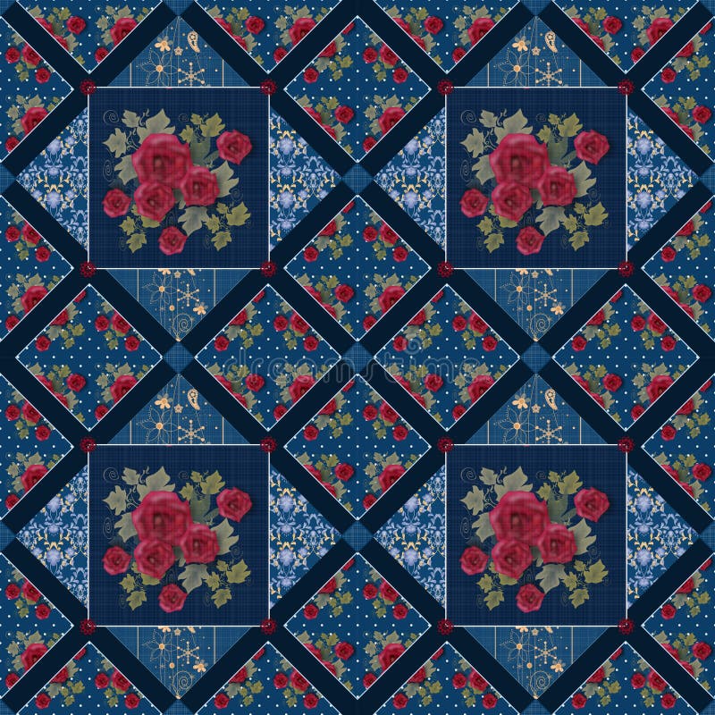 Patchwork Colorful Roses Seamless Pattern Texture Stock Illustration ...
