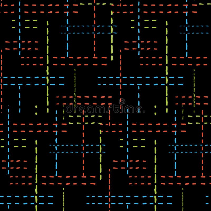 Patchwork Colorful Stitches Pattern on Black Background Stock Vector ...