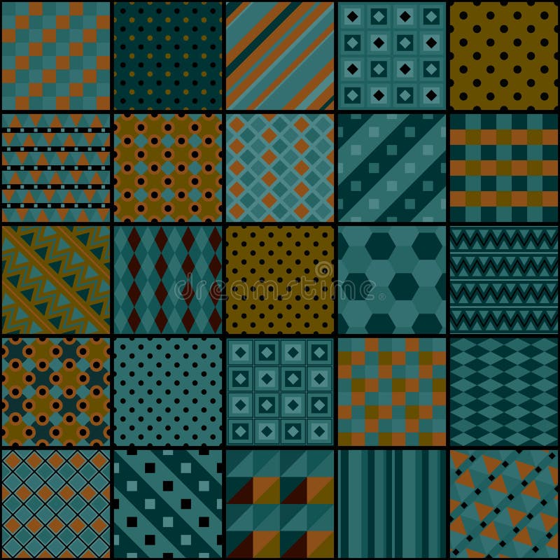 Patchwork in Dark Colors with Square Geometric Patterns. Vector Drawing ...