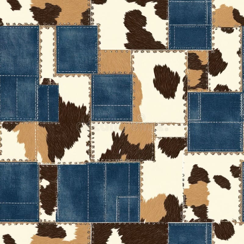 Patchwork Denim and Cowhide Texture Background for Rustic Fashion Stock ...