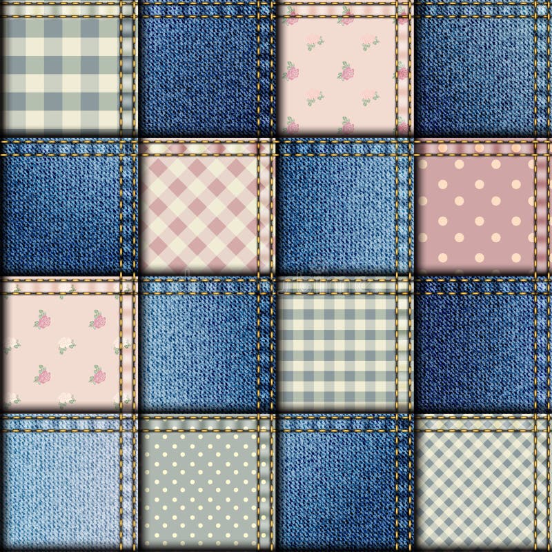 Patchwork of denim fabric stock vector. Image of seamless - 52100270