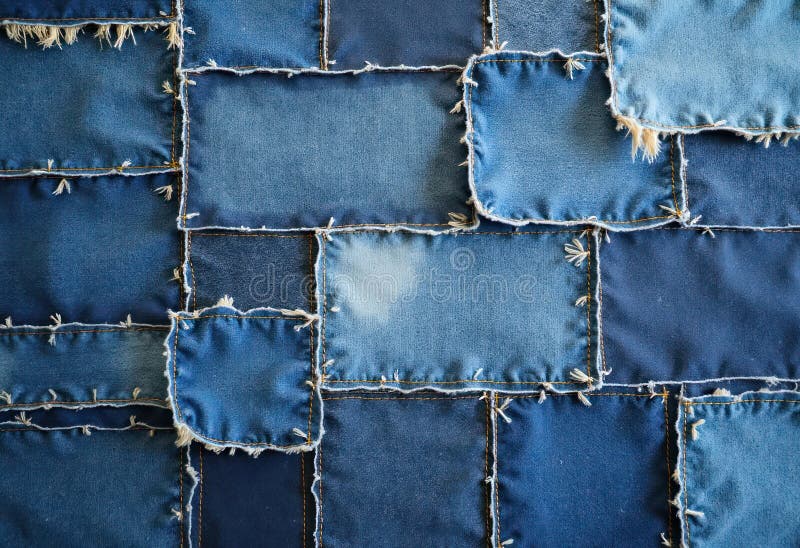 Patchwork Denim Fabric with Various Shades of Blue. Different Denim ...