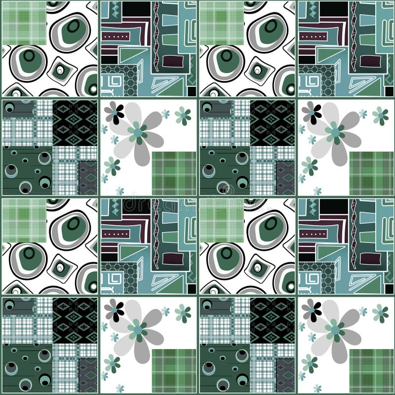 Patchwork Design Green Floral Pattern Background Stock Illustration ...
