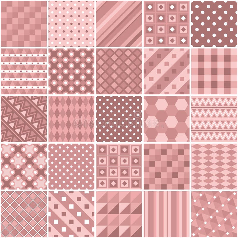 Patchwork in Dusty Rose Colors with Geometric Patterns. Vector Drawing ...