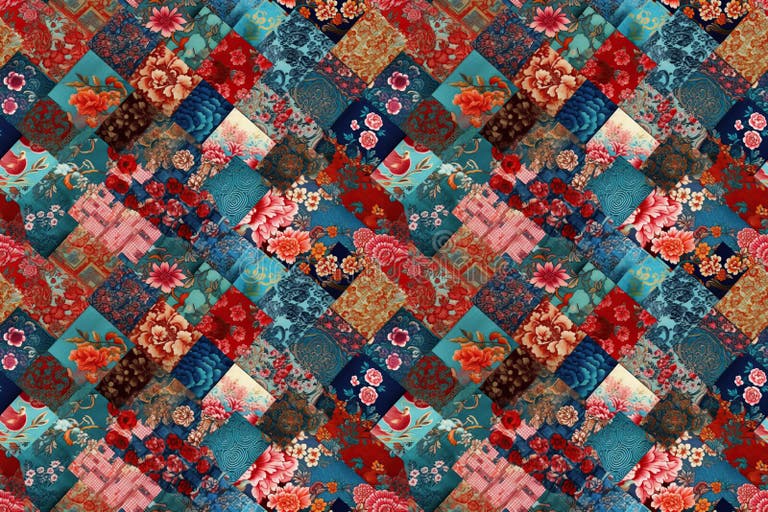 Patchwork Fabric of China, Concept of Textile Traditions, Created with Generative AI Technology ...