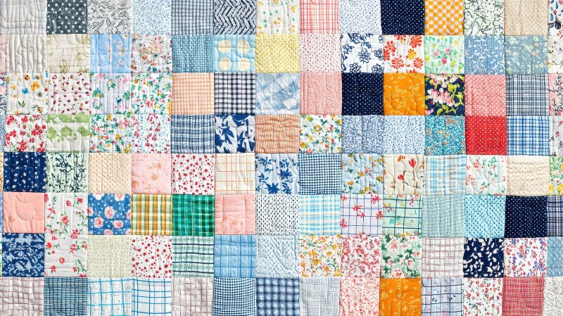 Patchwork Fabric Quilt Featuring Various Textures and Patterns Offering ...