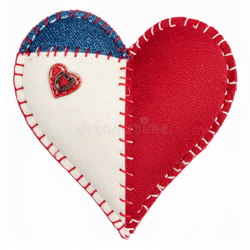 Patchwork Felt Heart with Red and Blue Accents Stock Illustration ...