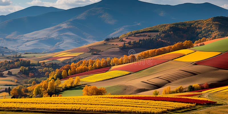 Patchwork Fields in a Rural Landscape with Different Crops and Colors ...