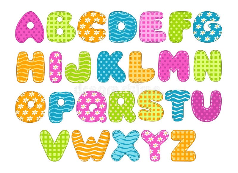 Patchwork Font. Scrappy Textile Letters, Kids Chubby Alphabet, Bright ...